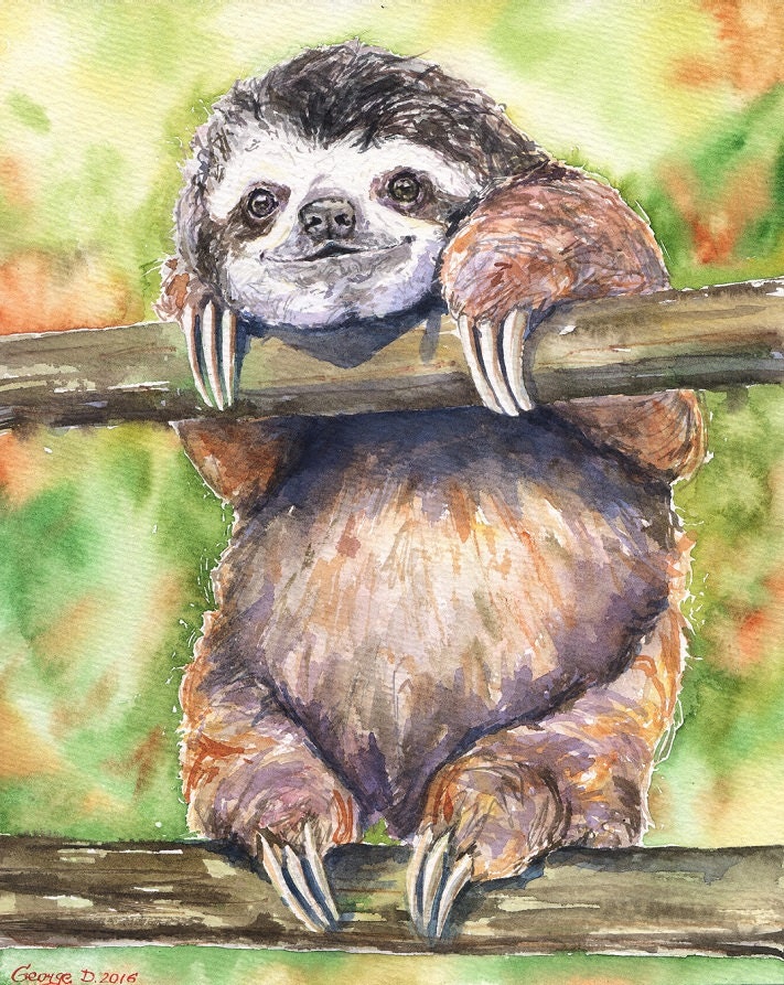 Funny Sloth Print of the Original Watercolor Love Painting | Etsy