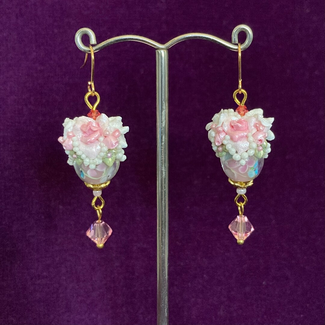 Pale Pink Rose Bead Drop Earrings - Etsy