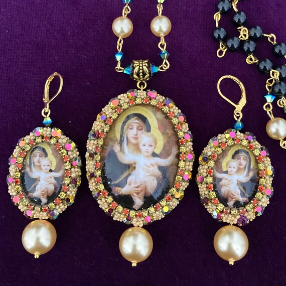 Queen of the Angels Cameo Jewellery Set Virgin Mary With Baby - Etsy ...