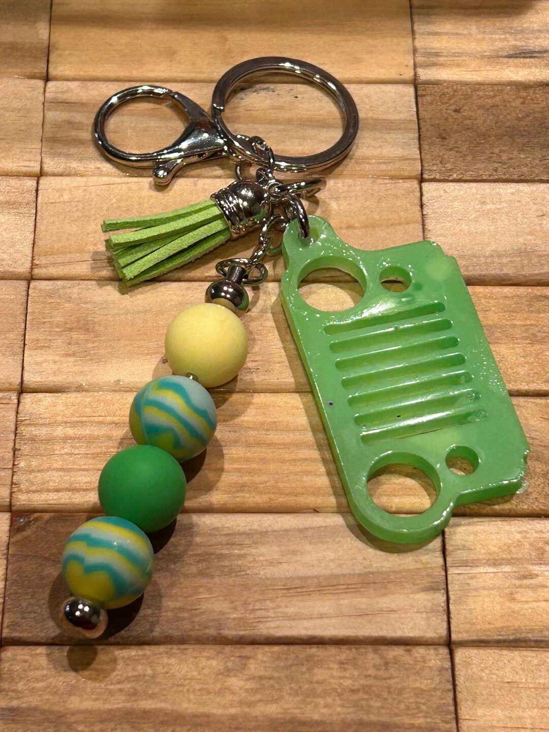 Lime Green Grill Charm With Beaded Bar Keychain - Etsy