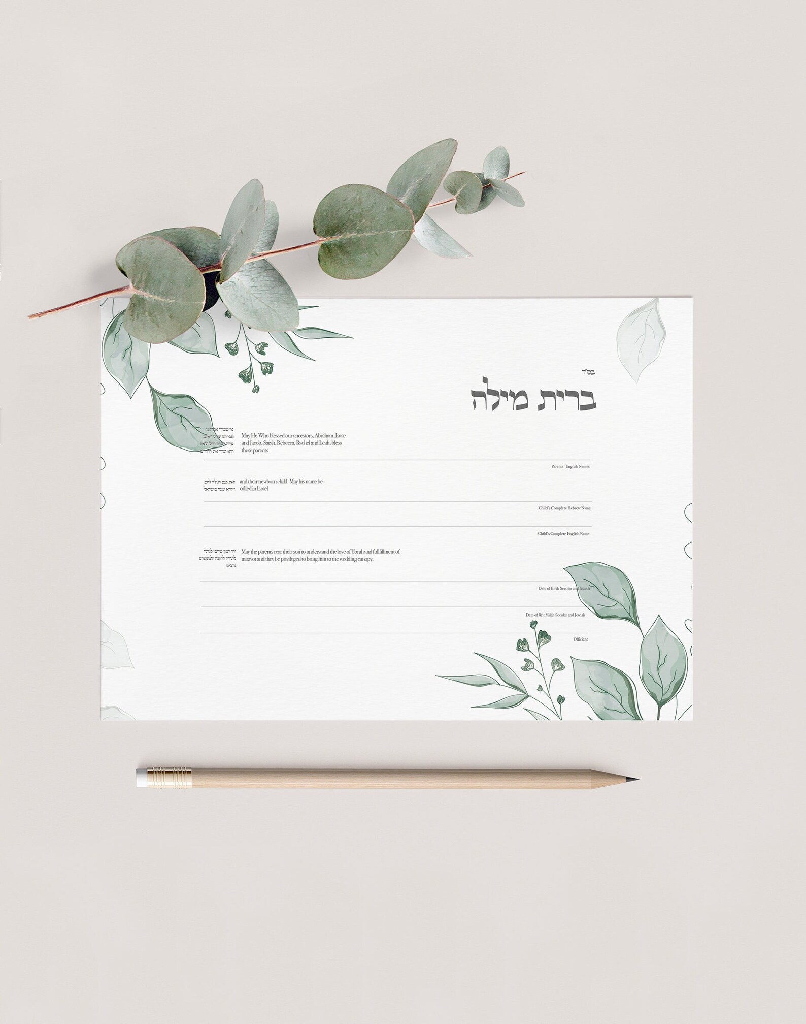 Digital Hebrew Jewish Baby Naming Ceremony Certificate, Bris Milah ...