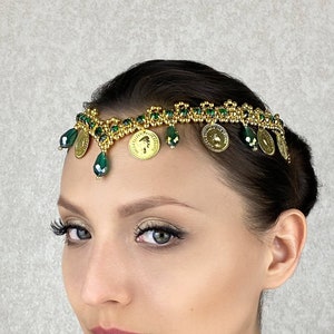 Gipsy Forehead Tiara for Esmeralda, Emerald Green, Gold Monist Coins ...