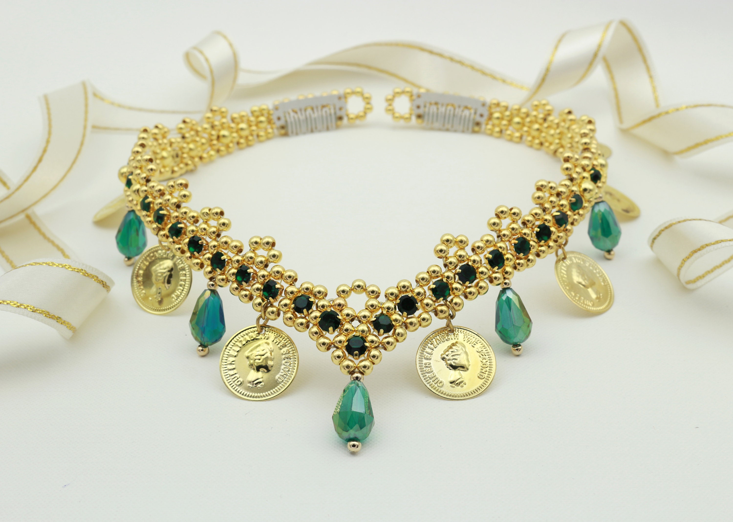 Gipsy Forehead Tiara for Esmeralda Emerald Green Gold Monist - Etsy