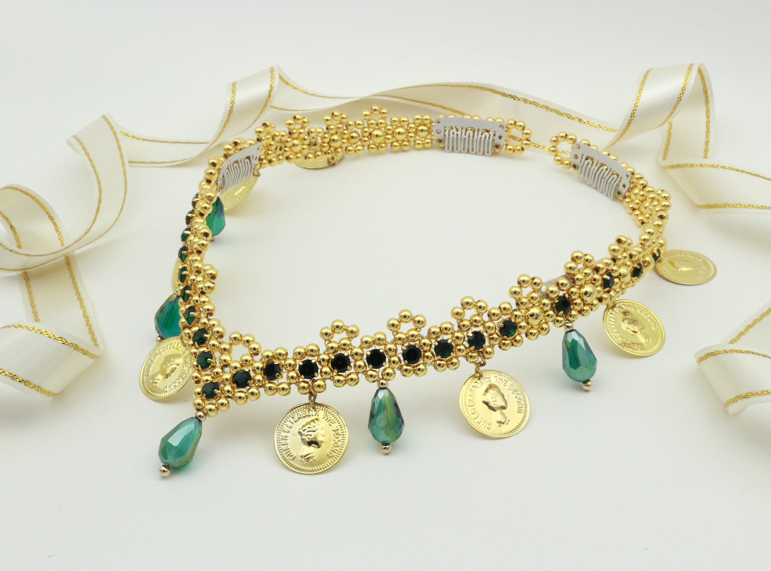 Gipsy Forehead Tiara for Esmeralda Emerald Green Gold Monist - Etsy