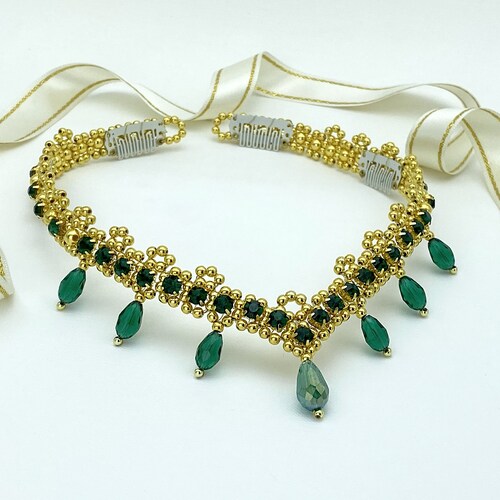 Gipsy Forehead Tiara for Esmeralda Emerald Green Gold Monist - Etsy