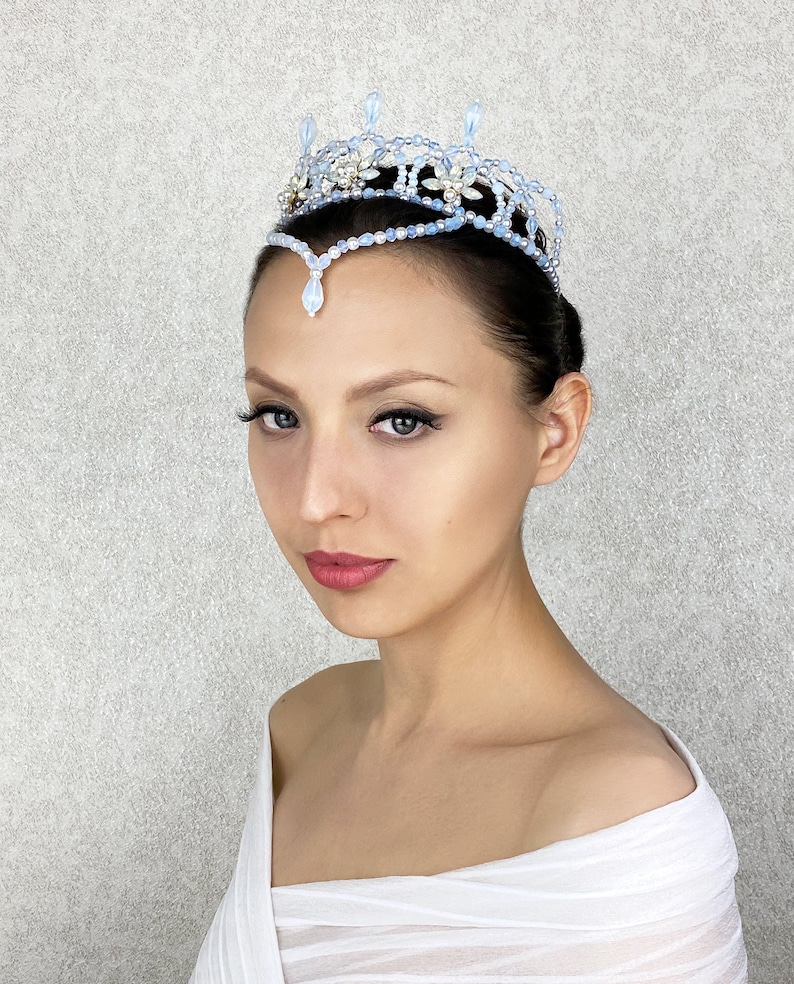 Crystal Crown, Blue, Pearl Diadema for Dancer Performance, Ballerina ...
