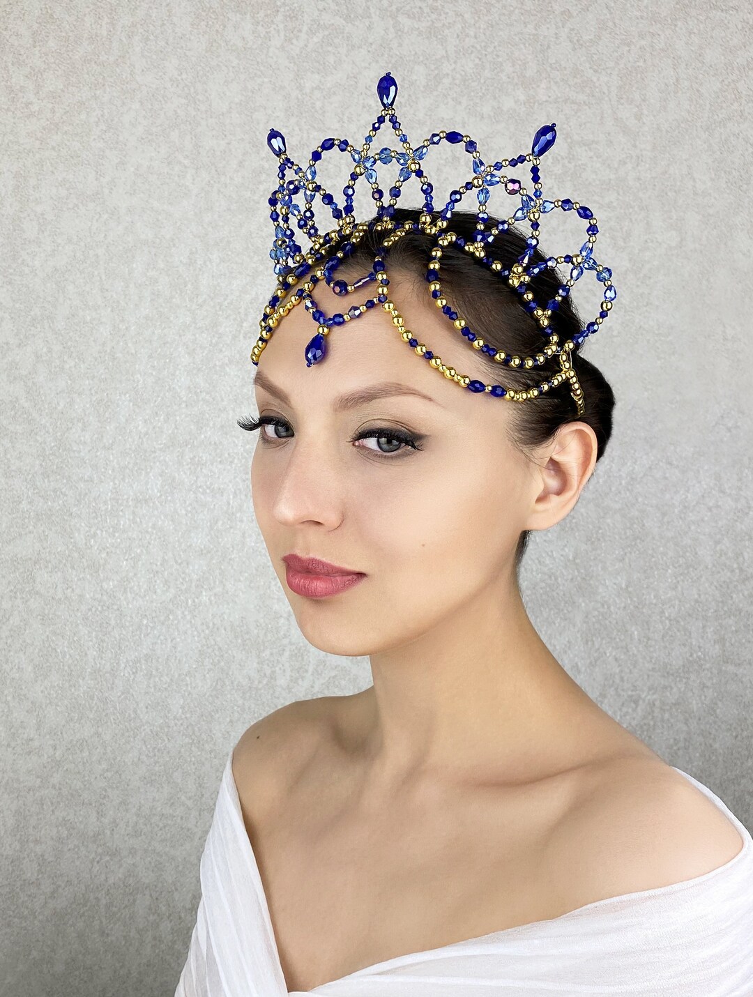 Ballerina Crown Tiara Ballet Royal Blue Crystals Gold - Etsy