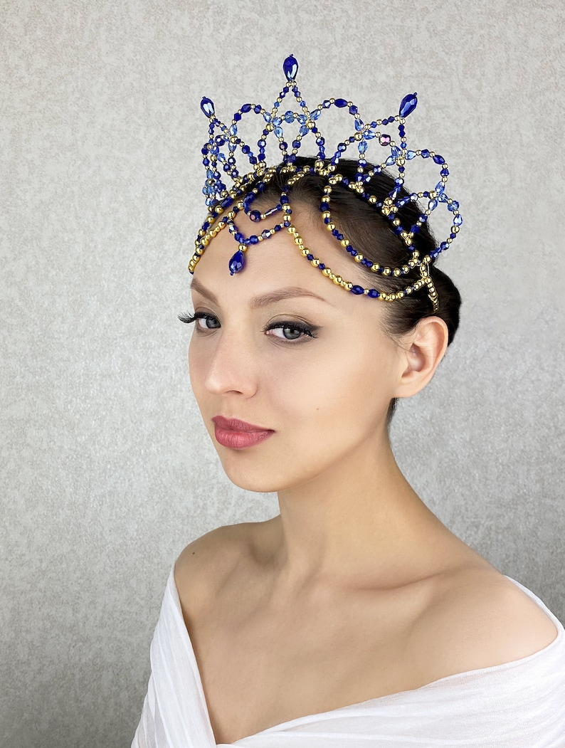 Ballerina Crown Tiara Ballet Royal Blue Crystals Gold - Etsy