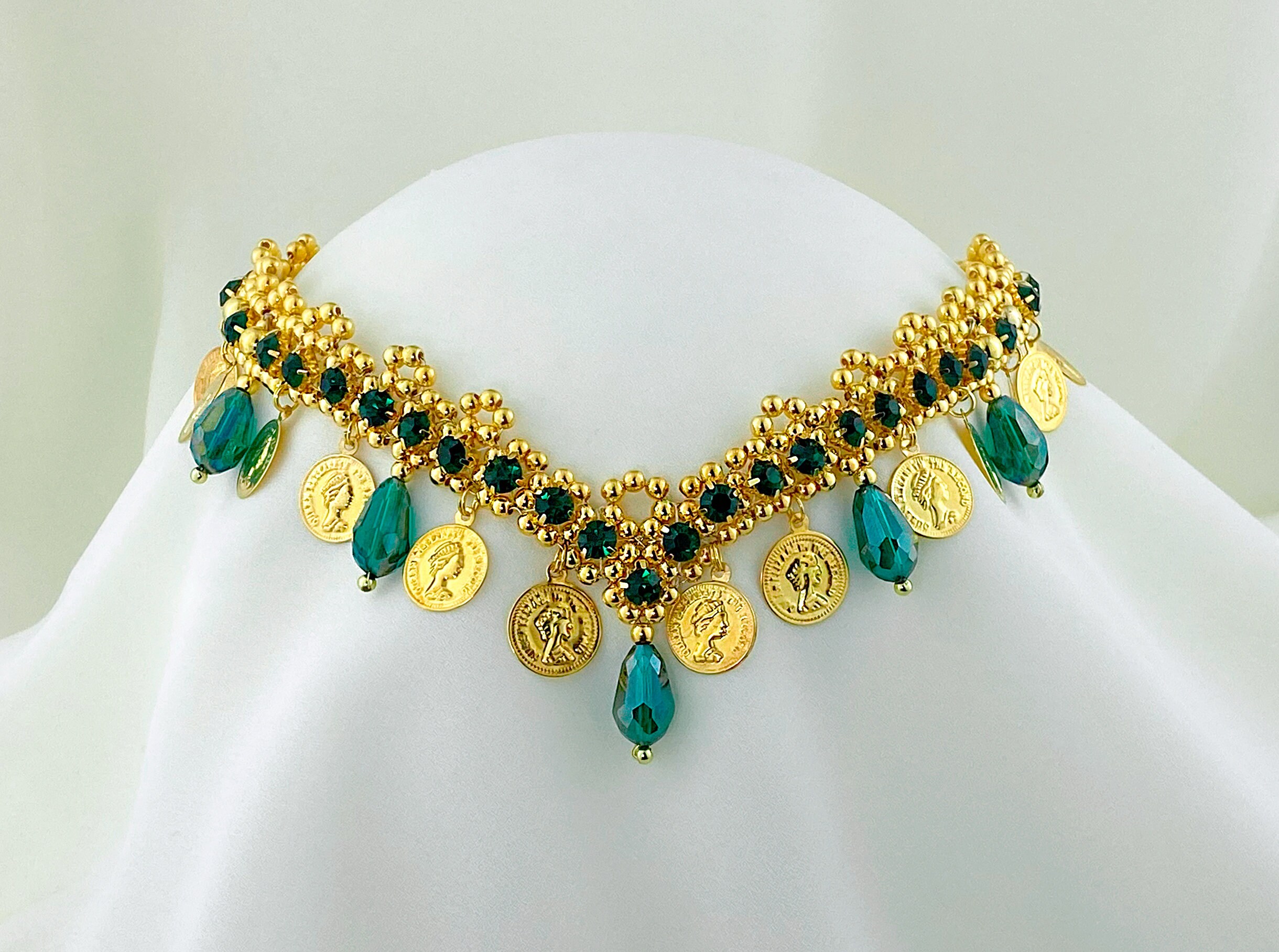 Gipsy Forehead Tiara for Esmeralda, Emerald Green, Gold Monist Coins ...