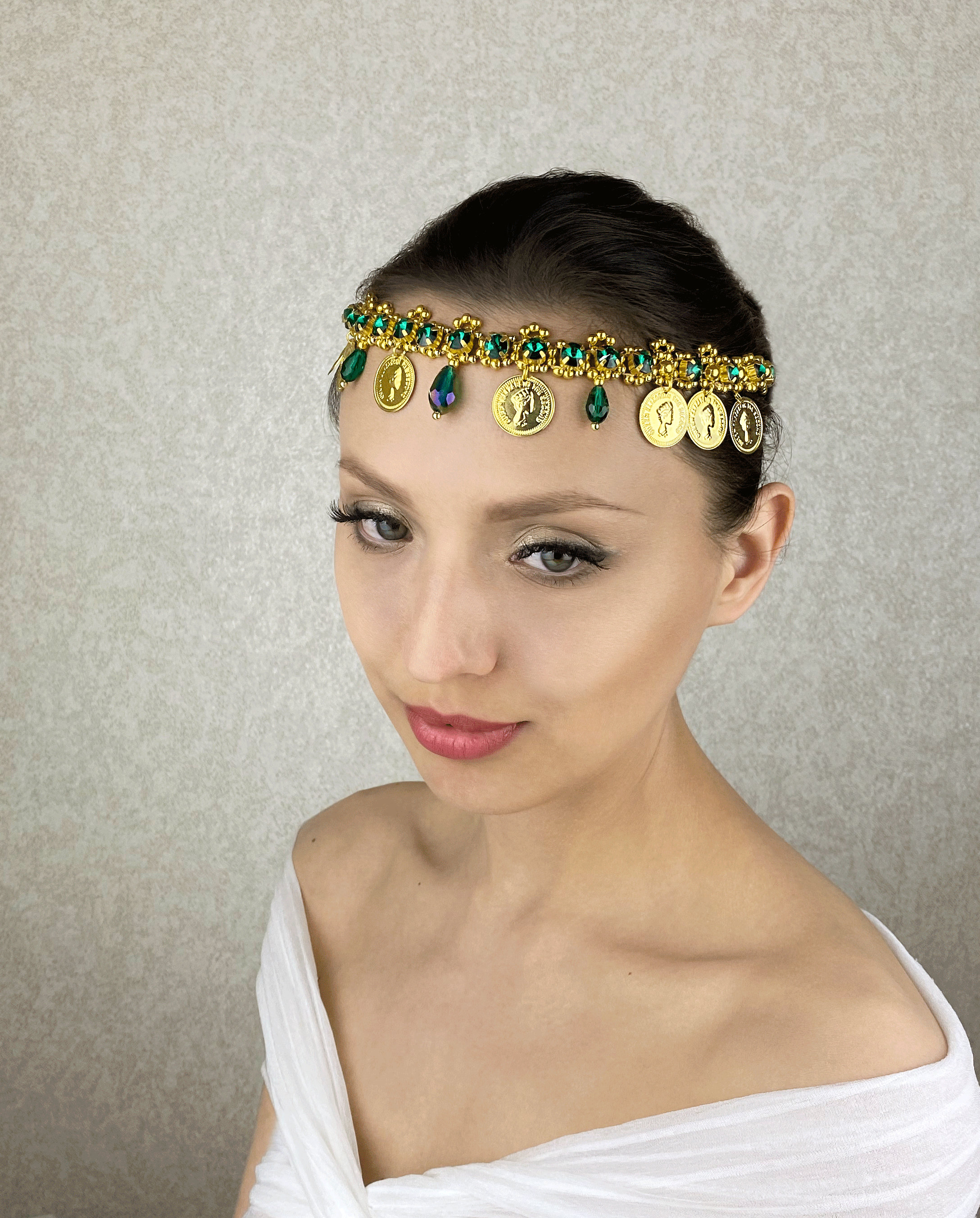 Gipsy Forehead Tiara for Esmeralda Emerald Green Gold Monist - Etsy