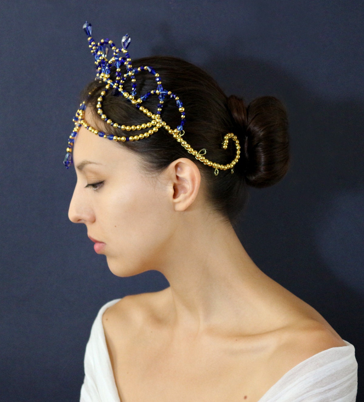 Ballerina Crown Tiara Ballet Royal Blue Crystals Gold | Etsy