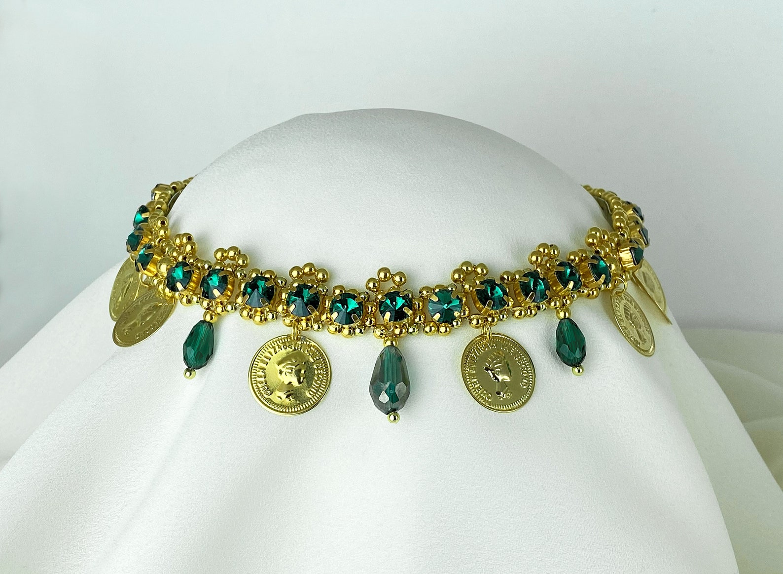 Gipsy Forehead Tiara for Esmeralda, Emerald Green, Gold Monist Coins ...