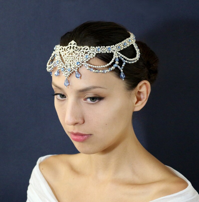 Ballerina Headpiece White Blue Crystal Silver Ballet Dancer - Etsy