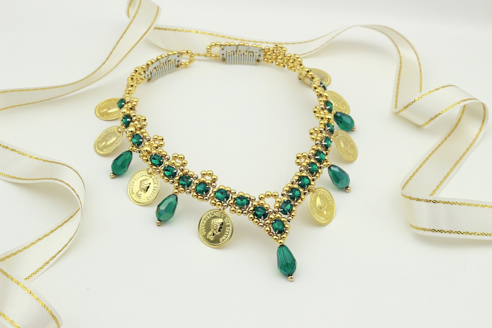 Gipsy Forehead Tiara for Esmeralda Emerald Green Gold Monist - Etsy