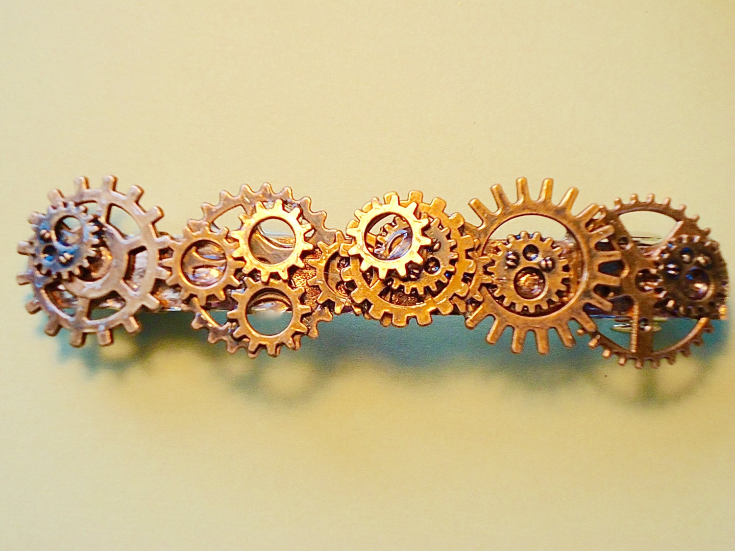 Copper Gears Extra Long Barrette Steampunk Bride Industrial Chic Hair ...