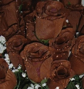 Brown Silk Rose Flowers / Raindrops - Wedding Flowers - Bridal / Floral ...