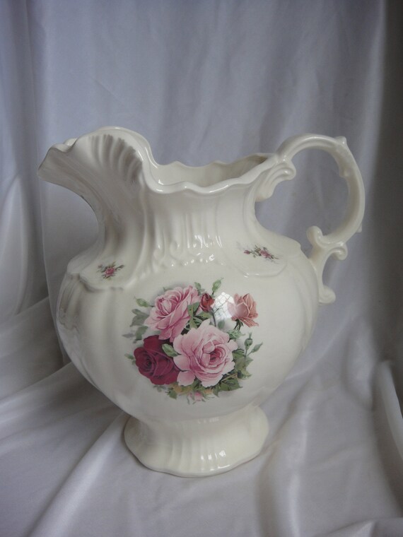 Vintage Large Ceramic Pitcher Classic Victorian Roses Motifs - Etsy