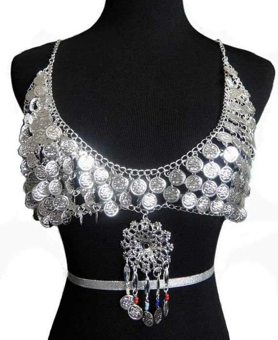 Egyptian Costume Bra Jewelry Metal Silver Tone Coins | Etsy