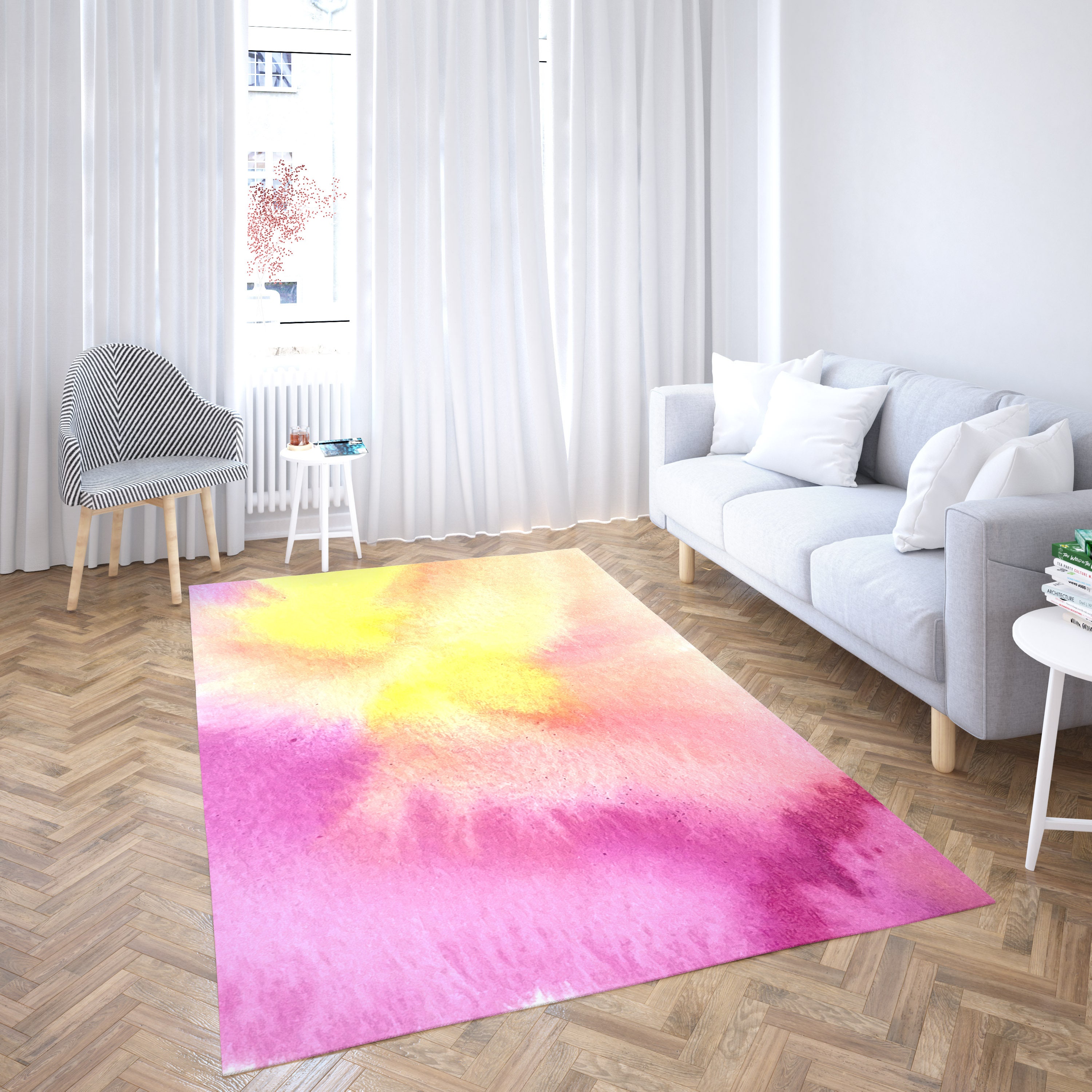 Pink Reqtangle Rug, Accent Area Rug, Livingroom Rug, Colorful Home ...