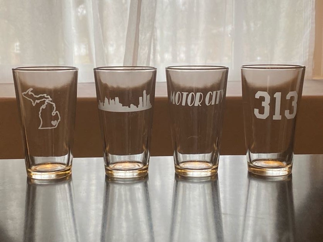 Detroit Glass Gift Set -4 Detroit Pint Glasses - Michigan -beer ...