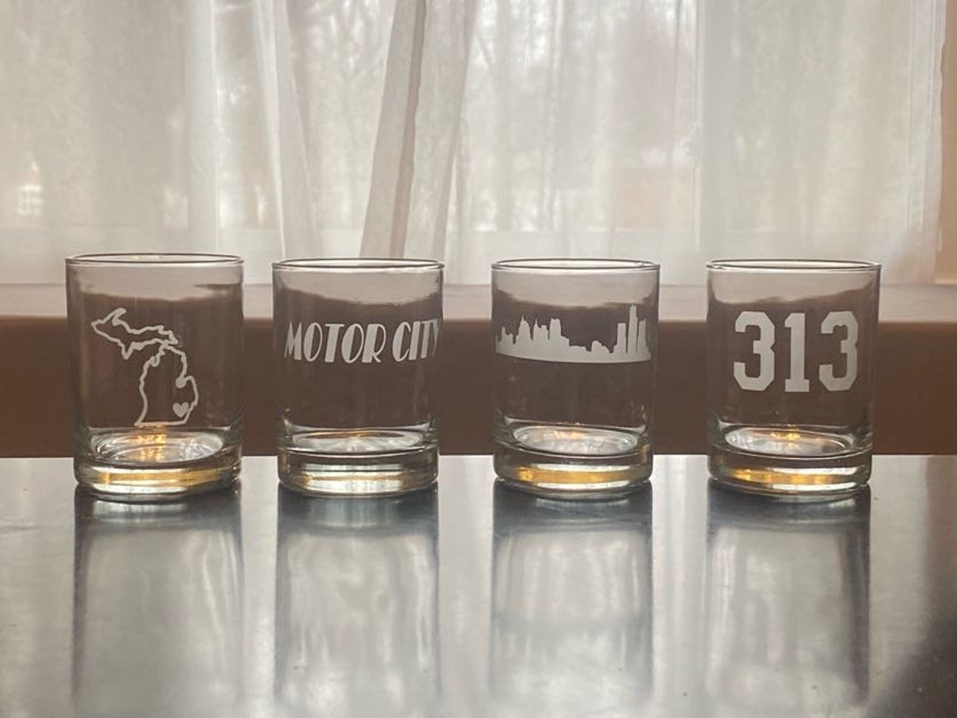 Detroit Glass Gift Set -4 Detroit Double Rocks Glasses - Michigan ...