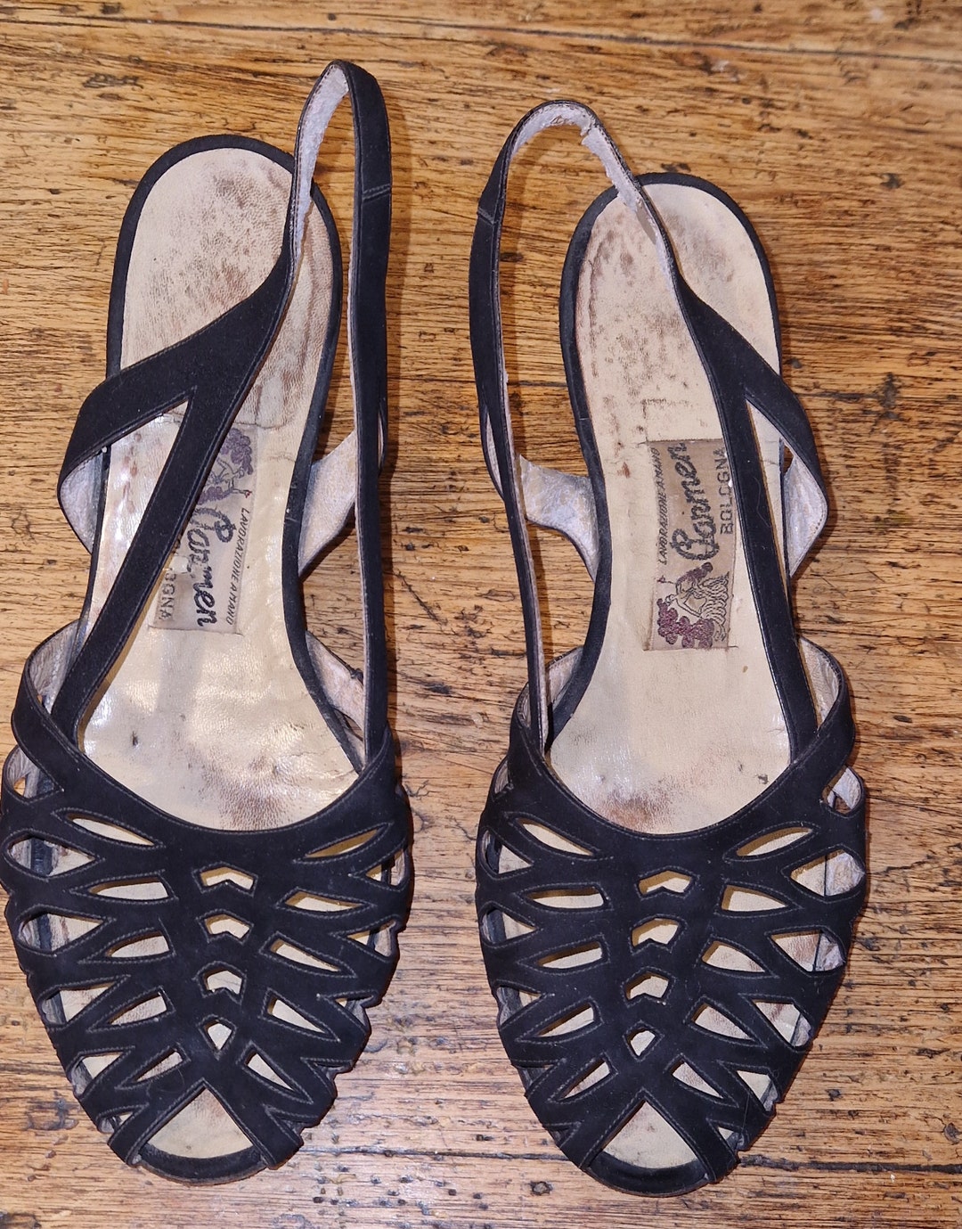 Vintage Amazing 1940 40s 40's English Black Suede Shoes Sandals Medium ...