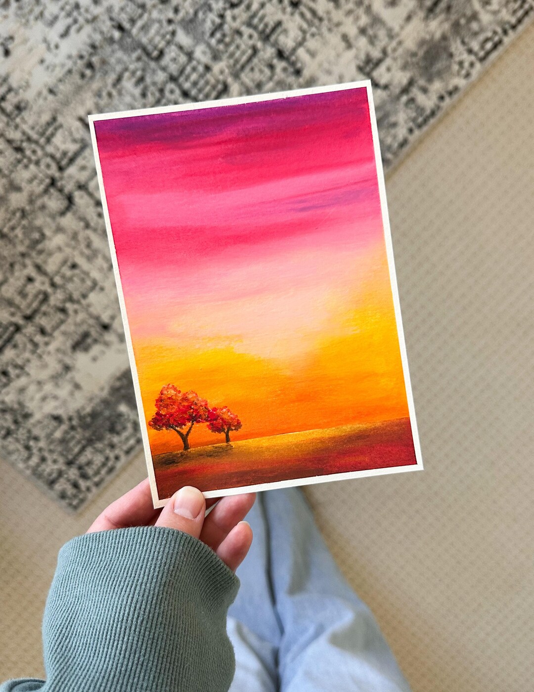 Pink Sunset Crayon Artwork - Original 5x7 - 100% of Sales Donated to ...