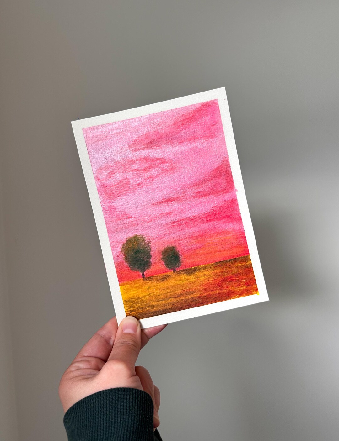 Pink Sky Crayon Artwork - Original 5x7 - 100% of Sales Donated to Jump ...