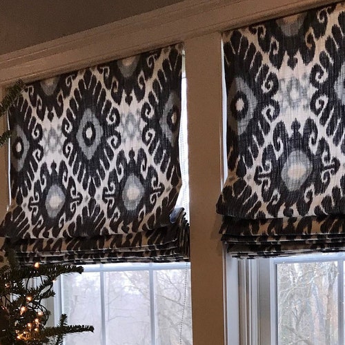 Custom Roman Shades in Abstract Damask Pattern Blue Roman | Etsy