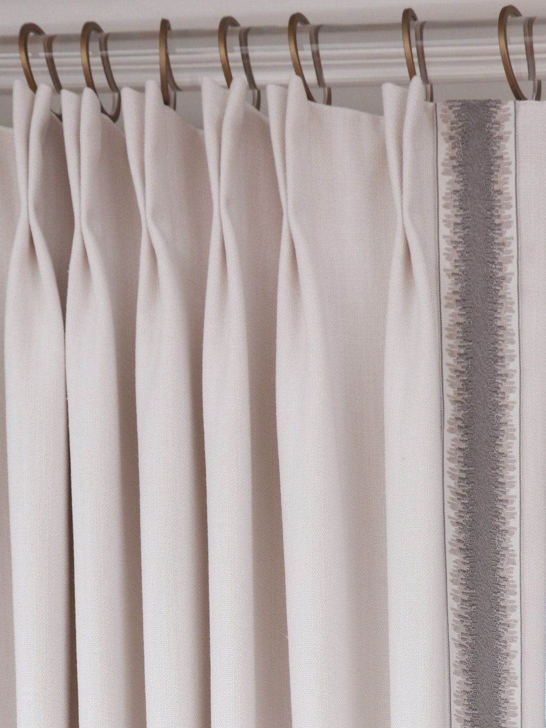 Linen Drapes With "flame-stitch" Trim - 2 3/8" Trim Applied to Drapery ...