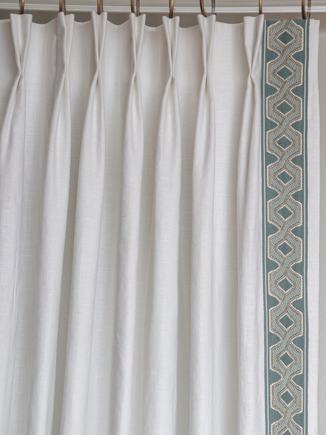 Linen Drapes With Geometric Trim in "4859" - Embroidered Accent Trim ...