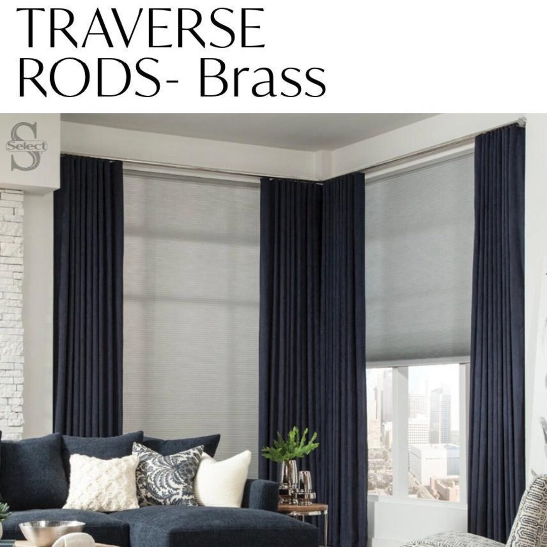Brass Traverse Rod Set: 1 3/16" Half-round Fascia, Select-metal Drapery ...