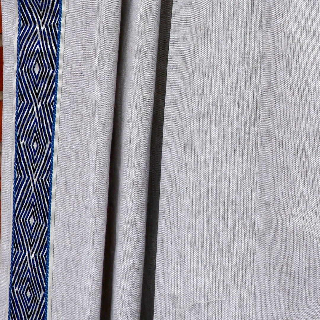 Blend-linen Drapery With Trim in "embroidery Diamond Maze" - Trim With ...