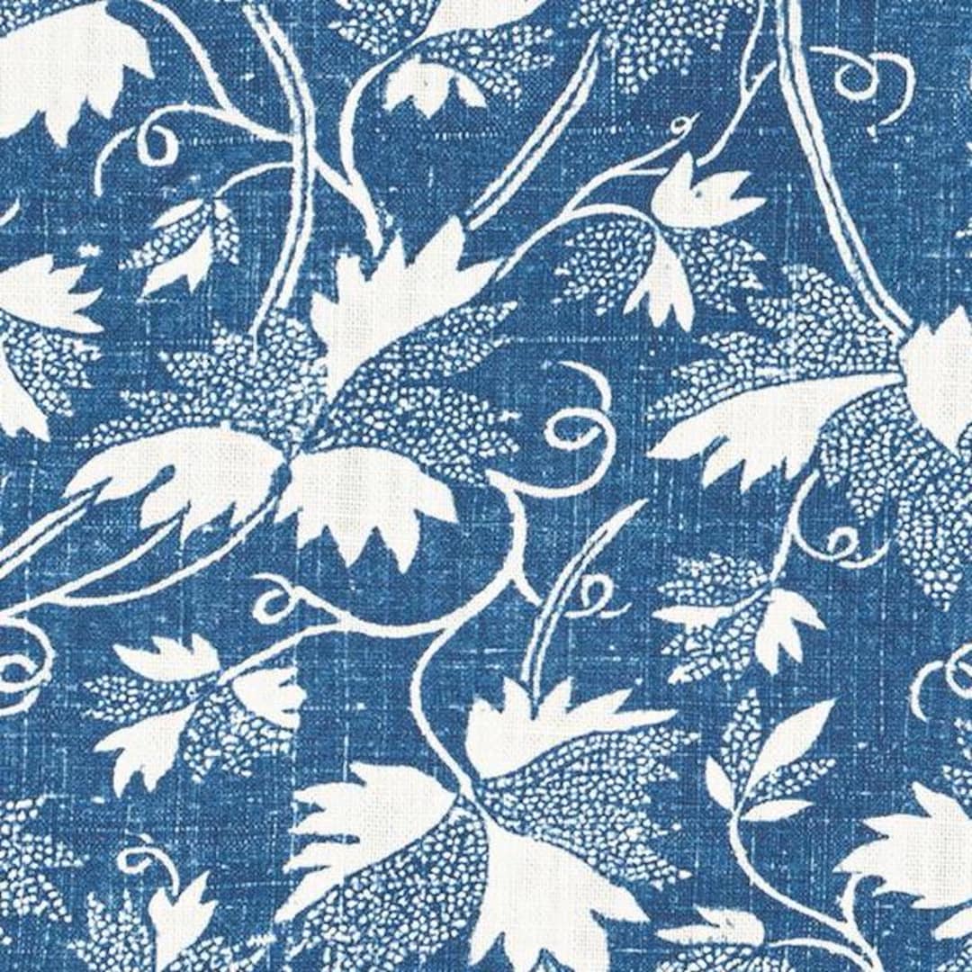 Thibaut Chester Drapery Panel, Shown in Navy. Floral Batik Print ...