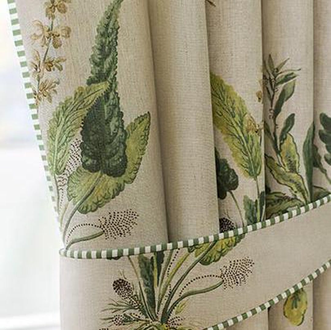 Thibaut Woodland Drapery Panel, Shown in Green on Natural. Floral ...