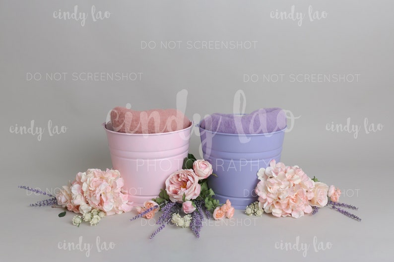 Newborn Digital Backdrop Twin Floral Bucket Prop Prop for Girls - Etsy
