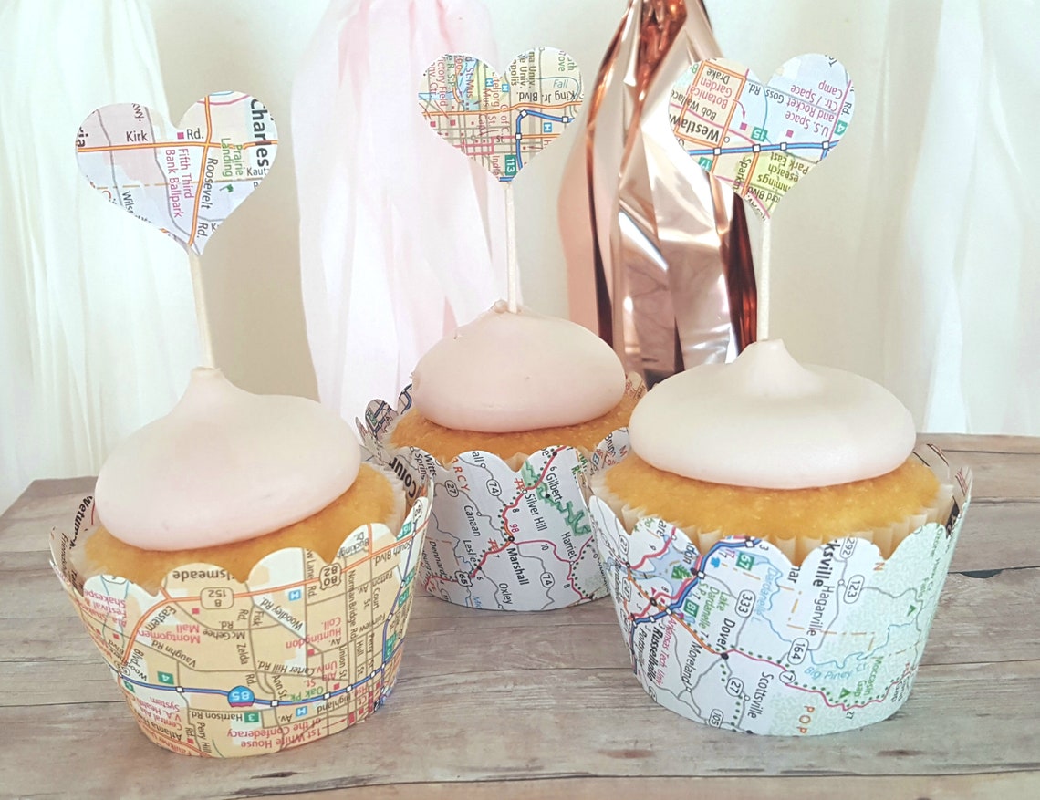 Map Cupcake Wrapperscupcake Wrappersmap Decorationsbridal - Etsy