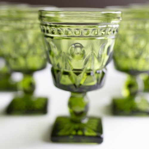 Vintage Green Glass Goblet - Etsy