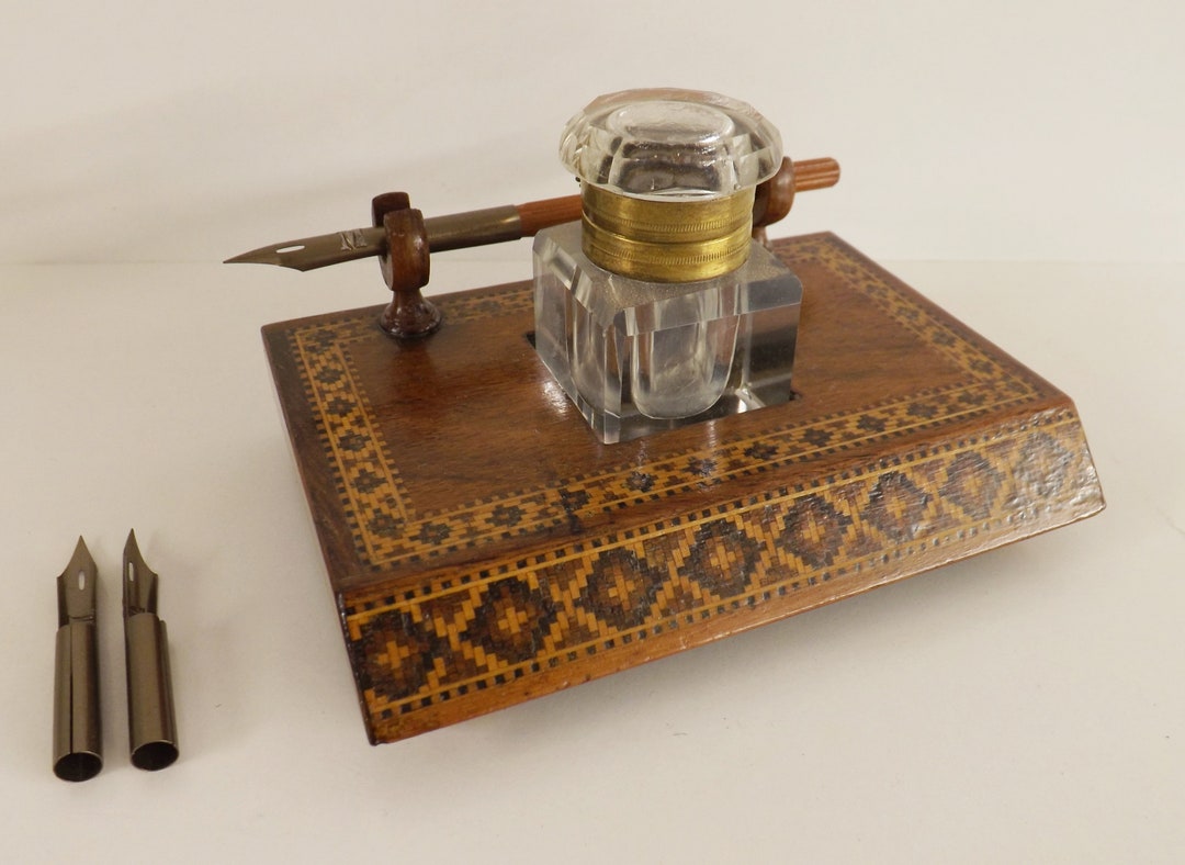 Antique Tunbridge Ware Inkwell Stand - Etsy