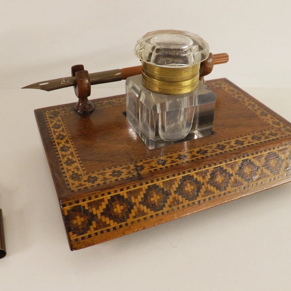 Antique Tunbridge Ware Inkwell Stand - Etsy