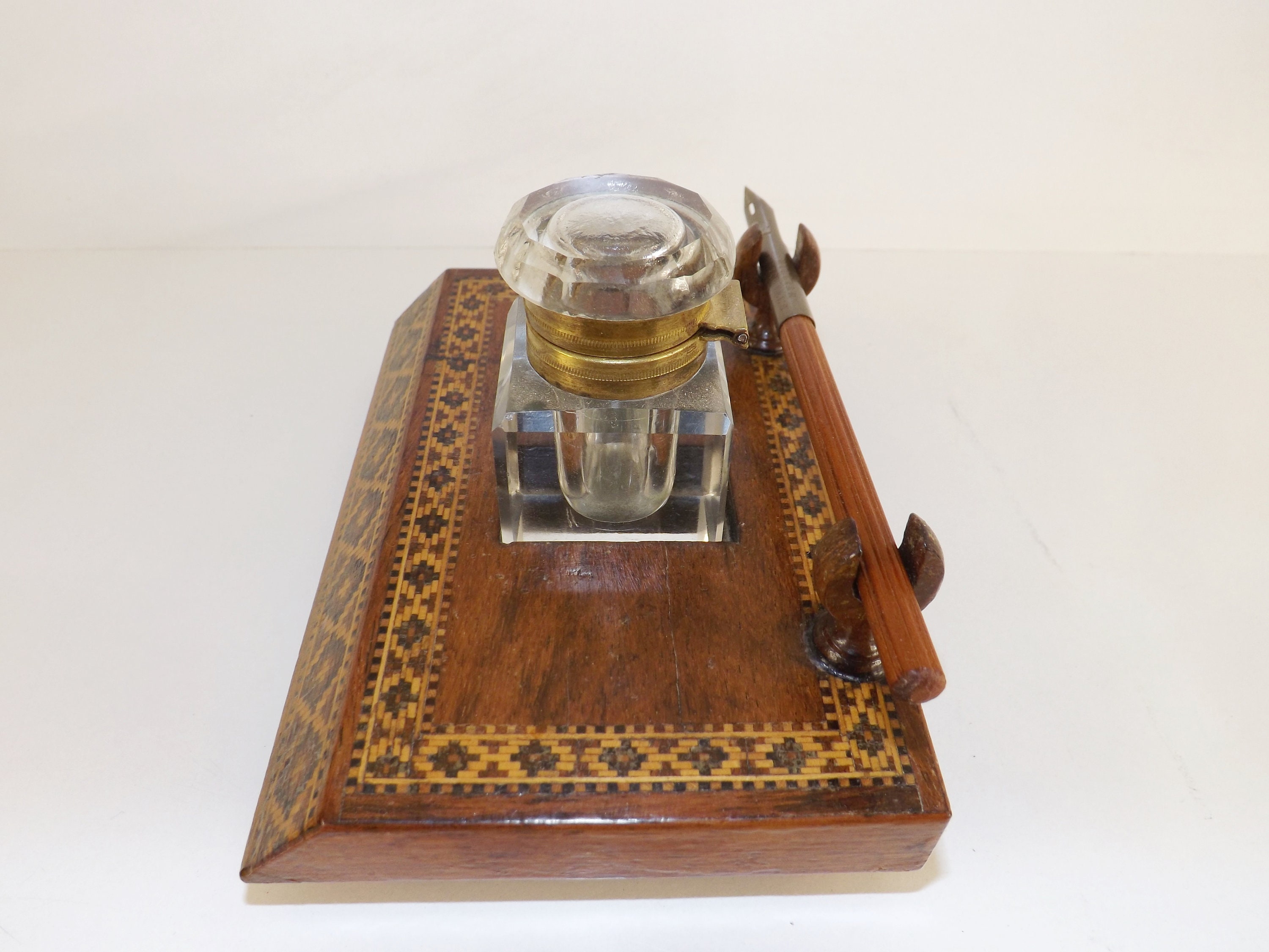 Antique Tunbridge Ware Inkwell Stand - Etsy