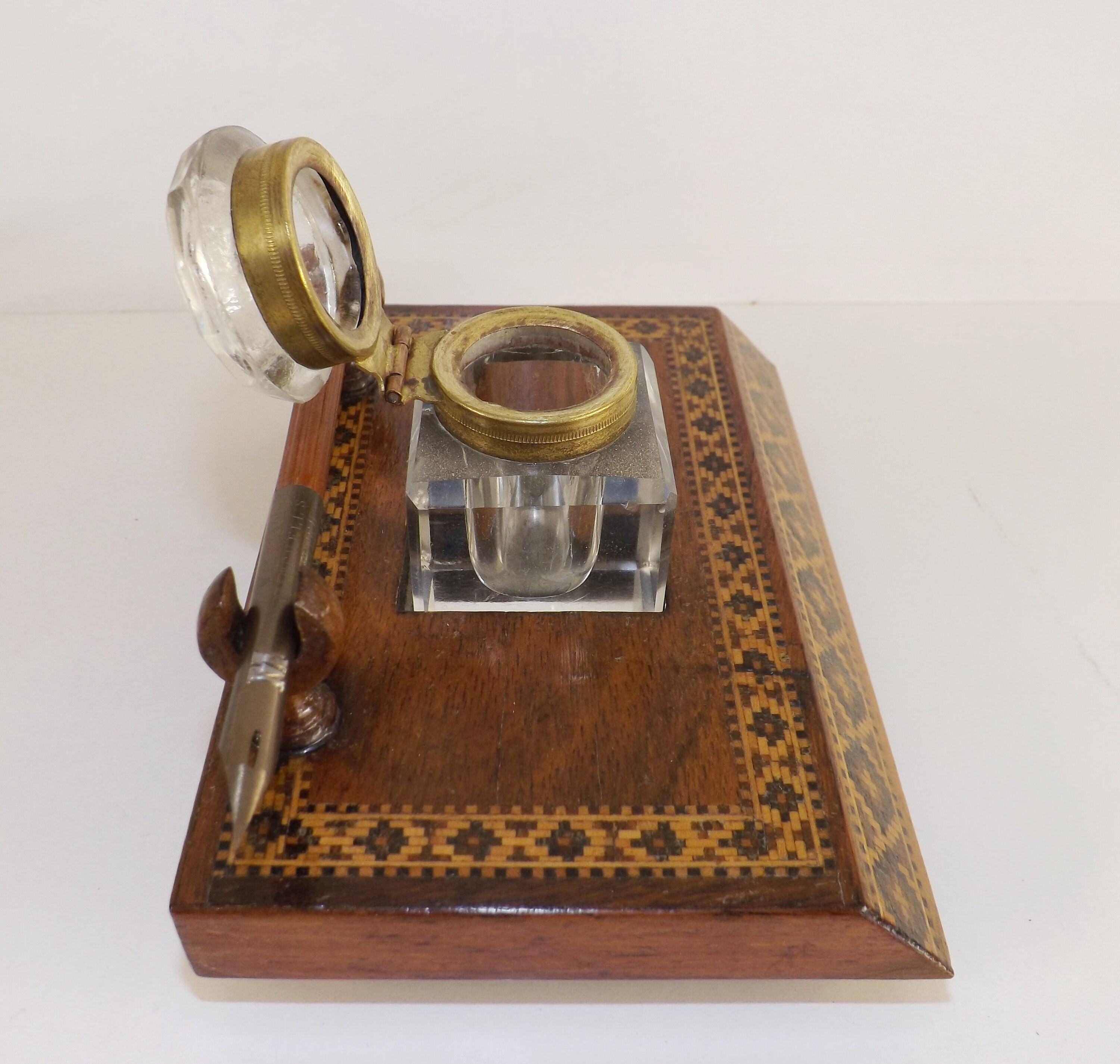 Antique Tunbridge Ware Inkwell Stand - Etsy