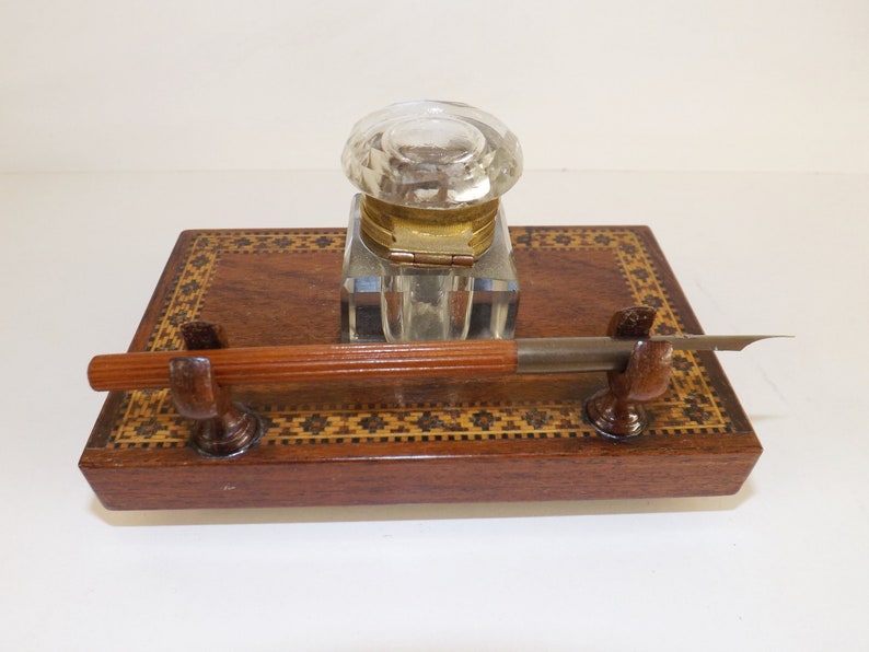 Antique Tunbridge Ware Inkwell Stand - Etsy