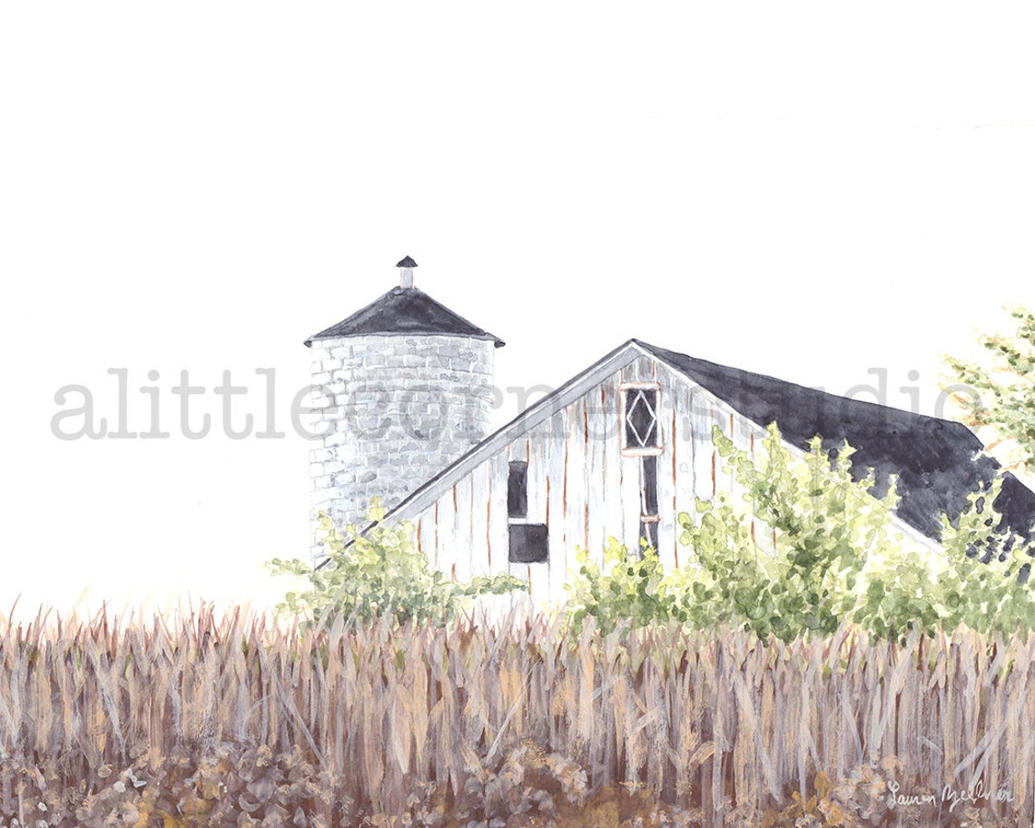 Printable Farmhouse Watercolor | Instant Download of White Barn ...