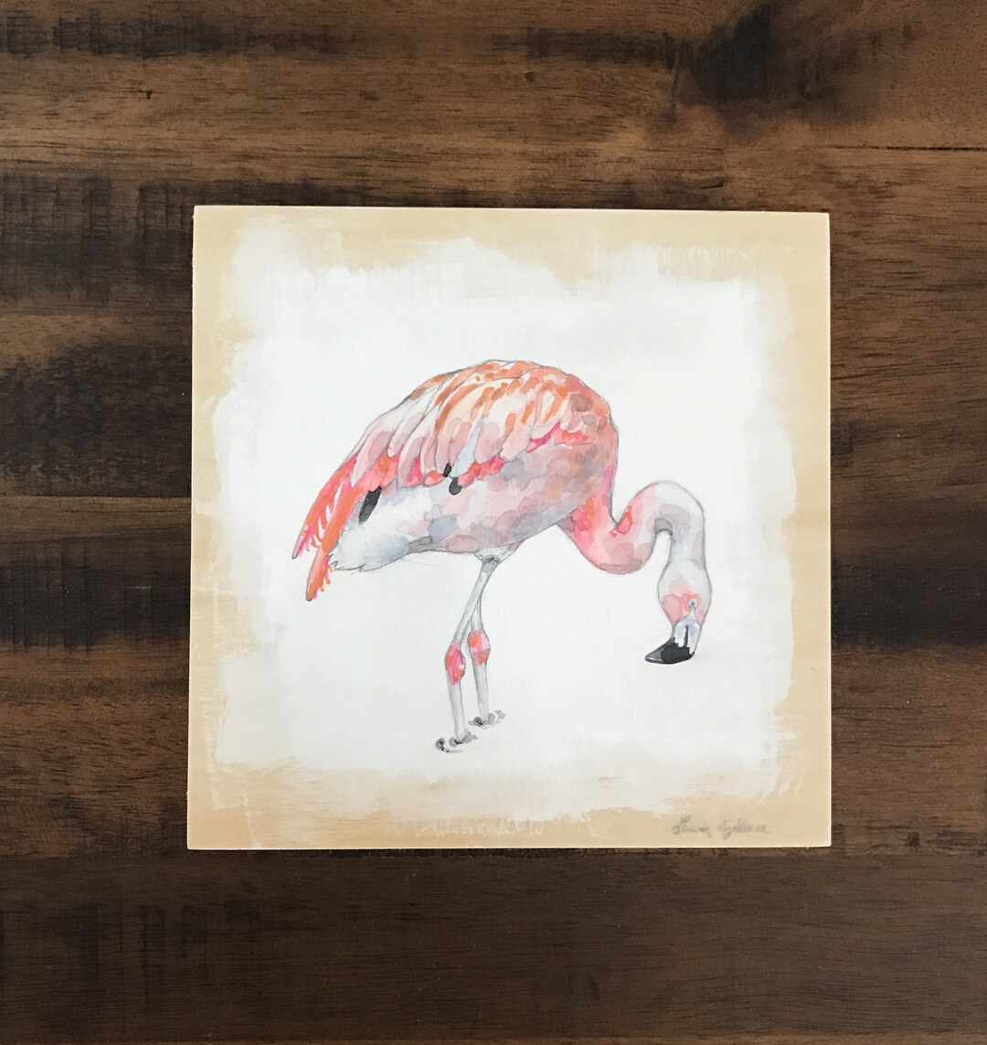 Original Watercolor Painting of Flamingo on 6 Inch Cradled Wood Panel ...