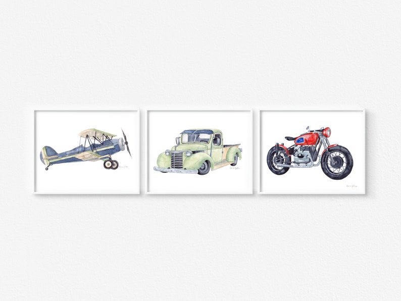Printable Set of Transportation Paintings | Watercolor Vintage Car ...