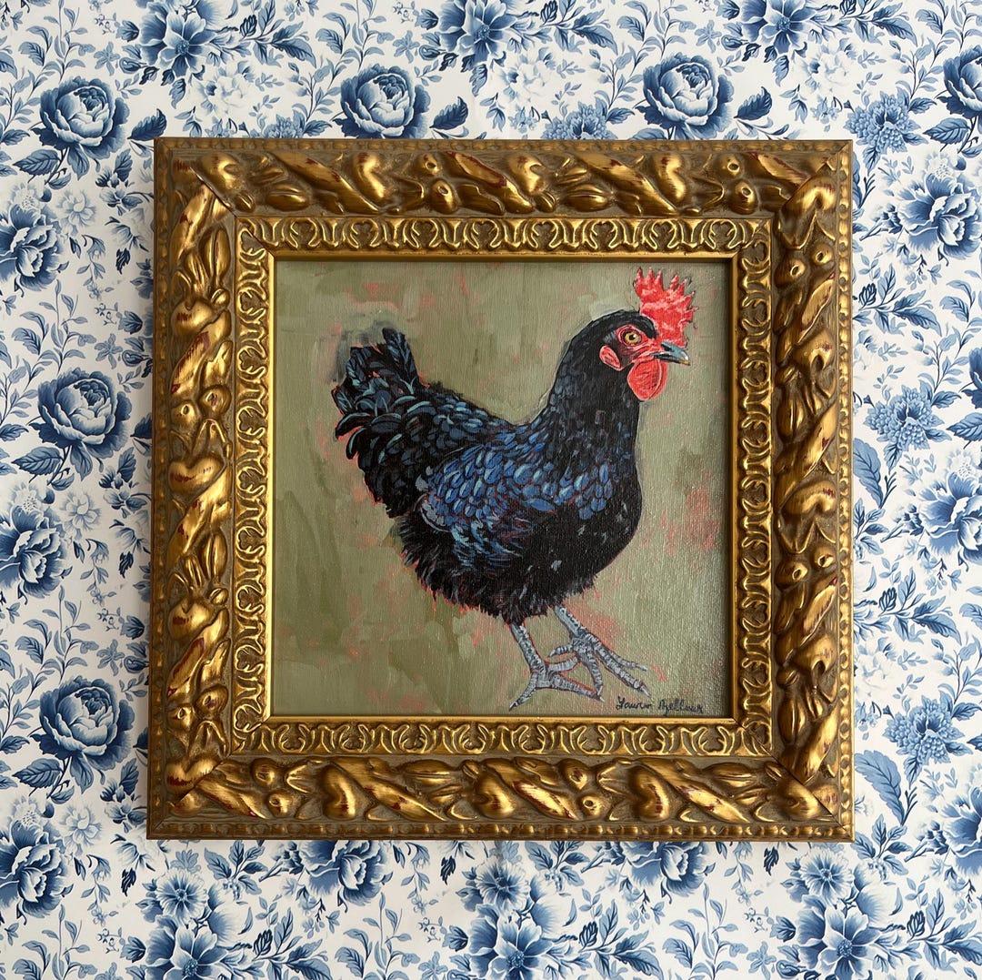 Original Painting of Blue Hen | Gouache Chicken on Canvas - Etsy