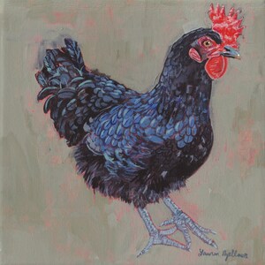 Original Painting of Blue Hen | Gouache Chicken on Canvas - Etsy