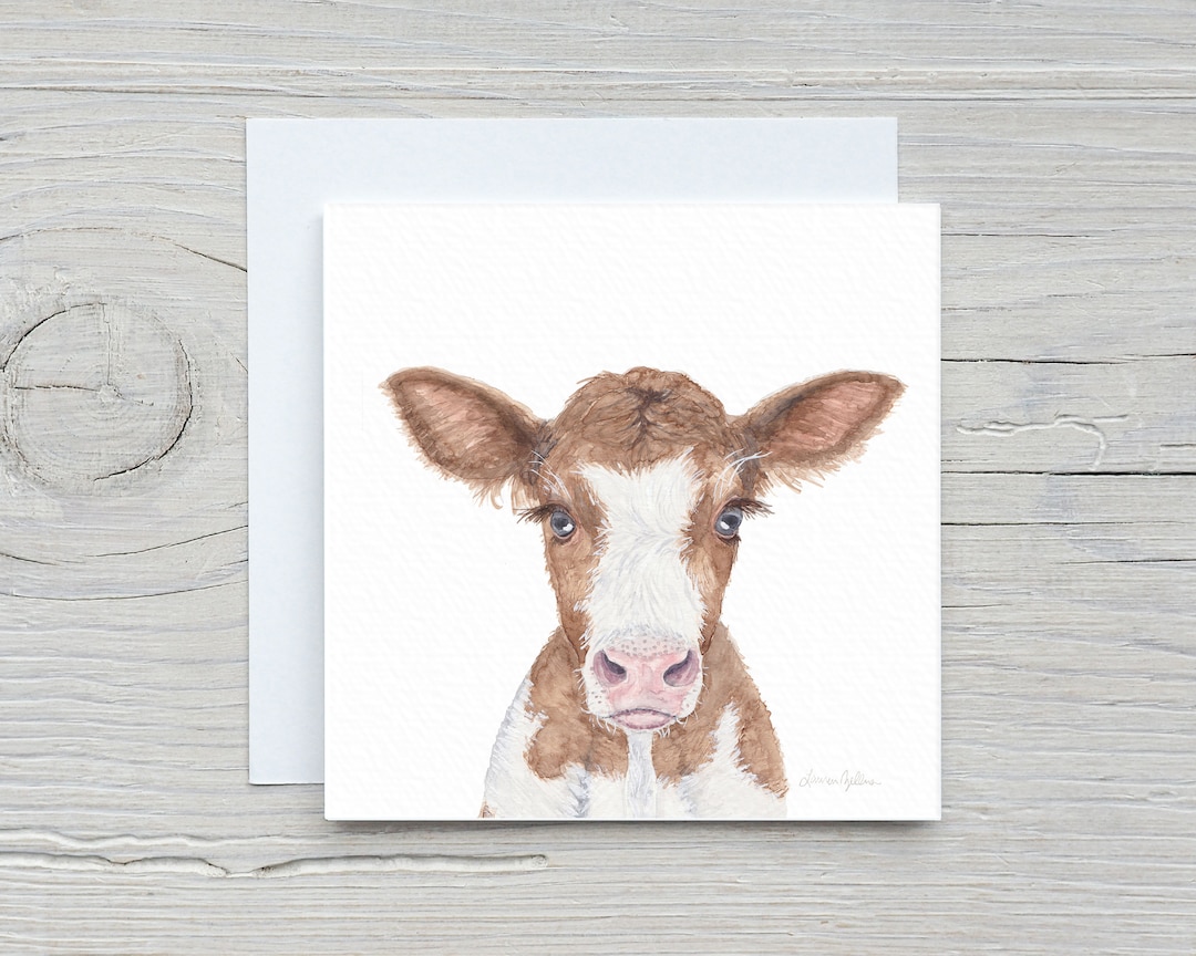 Set of 5 Farm Animal Greeting Cards With Envelope, Watercolor Baby Farm ...