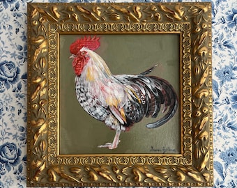 Original Painting of Blue Hen | Gouache Chicken on Canvas - Etsy